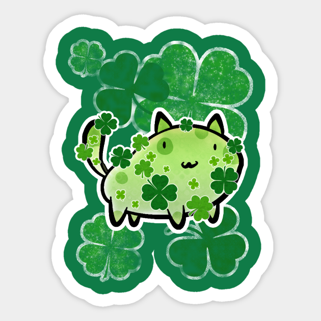 Green Clover Cat - Cat - Sticker | TeePublic
